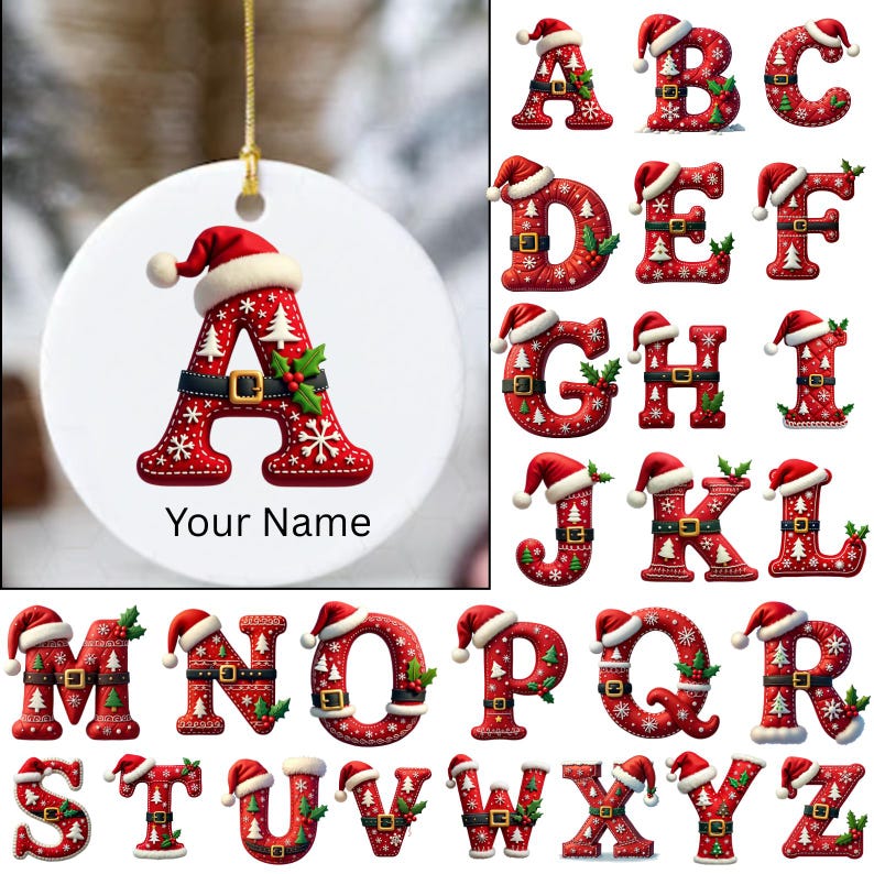 Christmas Alphabet Ornament PNG Bundle, Christmas Letter Ornaments ...