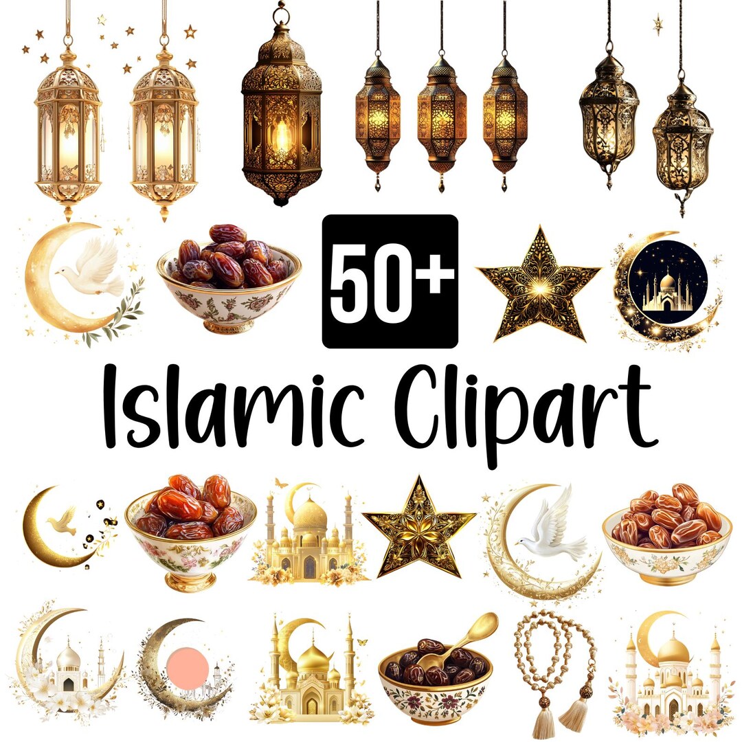 50+ Islamic Clipart PNG Bundle, Ramadan Lanterns, Moon and Stars ...
