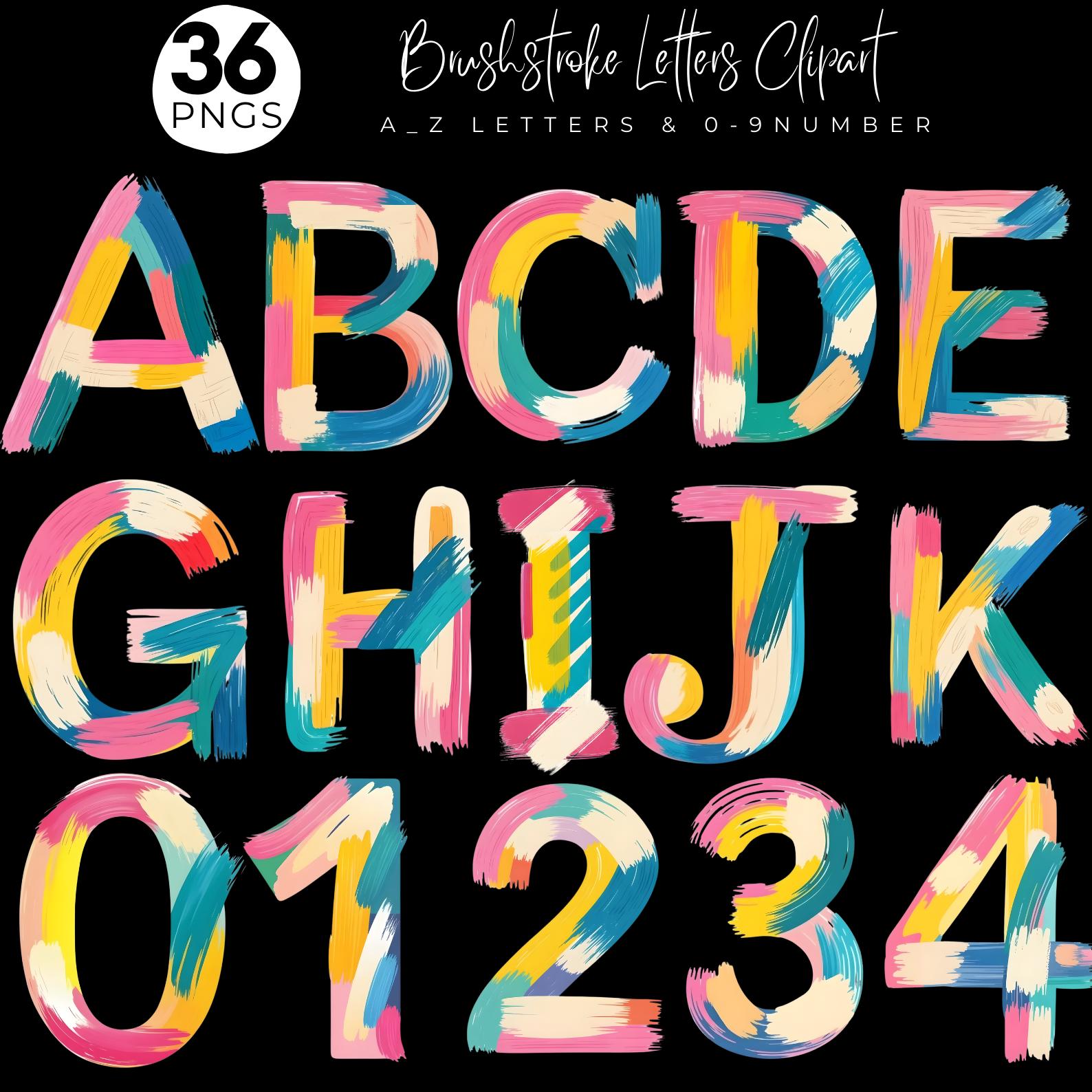 36 Brushstroke Alphabets Png Bundle, Artistic Font Clipart, Multi Color ...