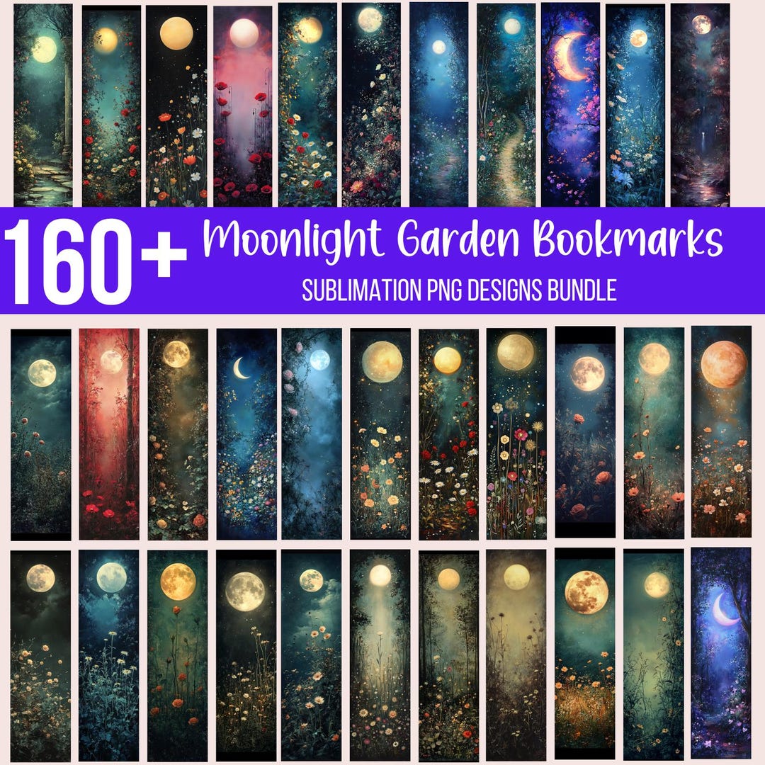 160+ Moonlight Garden Bookmarks PNG Bundle, Celestial Floral Bookmark ...