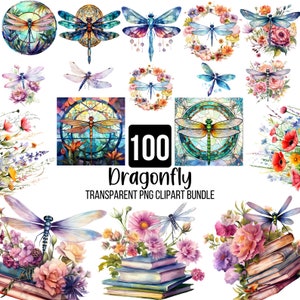 100 Dragonfly Clipart Bundle, Floral Dragonfly Png, Flower Book ...