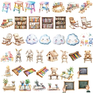 350+ Cute Kindergarten Watercolor Clipart, School Elements PNG ...