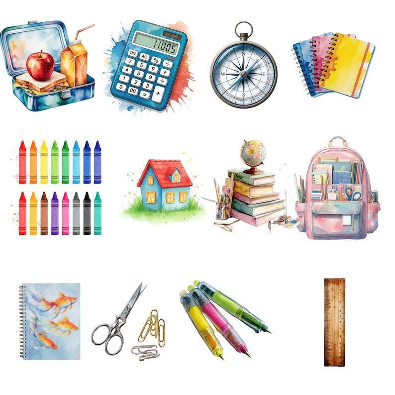 School Supplies Clipart Bundle, Teacher and Student Clipart PNG ...