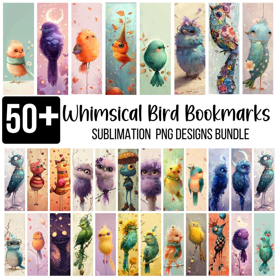 50+ Whimsical Birds Bookmark Bundle, Funny Birds Bookmark PNG ...