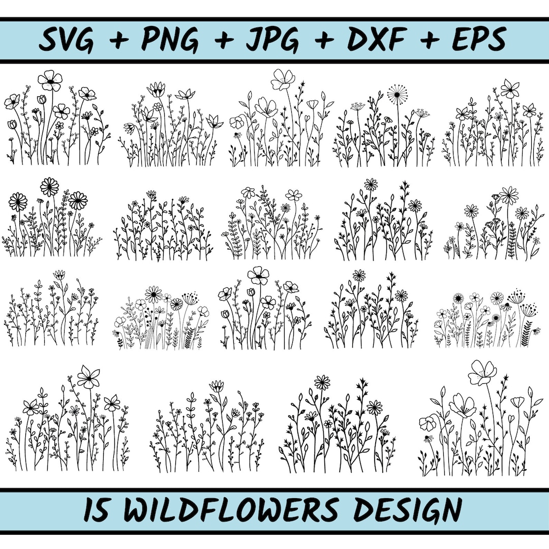 Wildflowers Svg Bundle, Hand Drawn Wildflowers Png, Bundle Flower ...