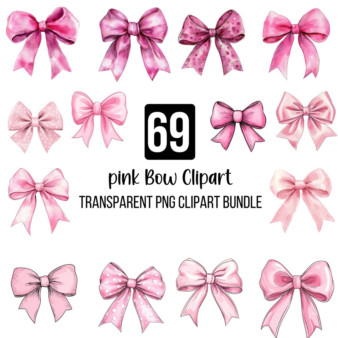 69 Watercolor Pastel Pink Bows Clipart PNG Bundle, Coquette Bow Clipart ...