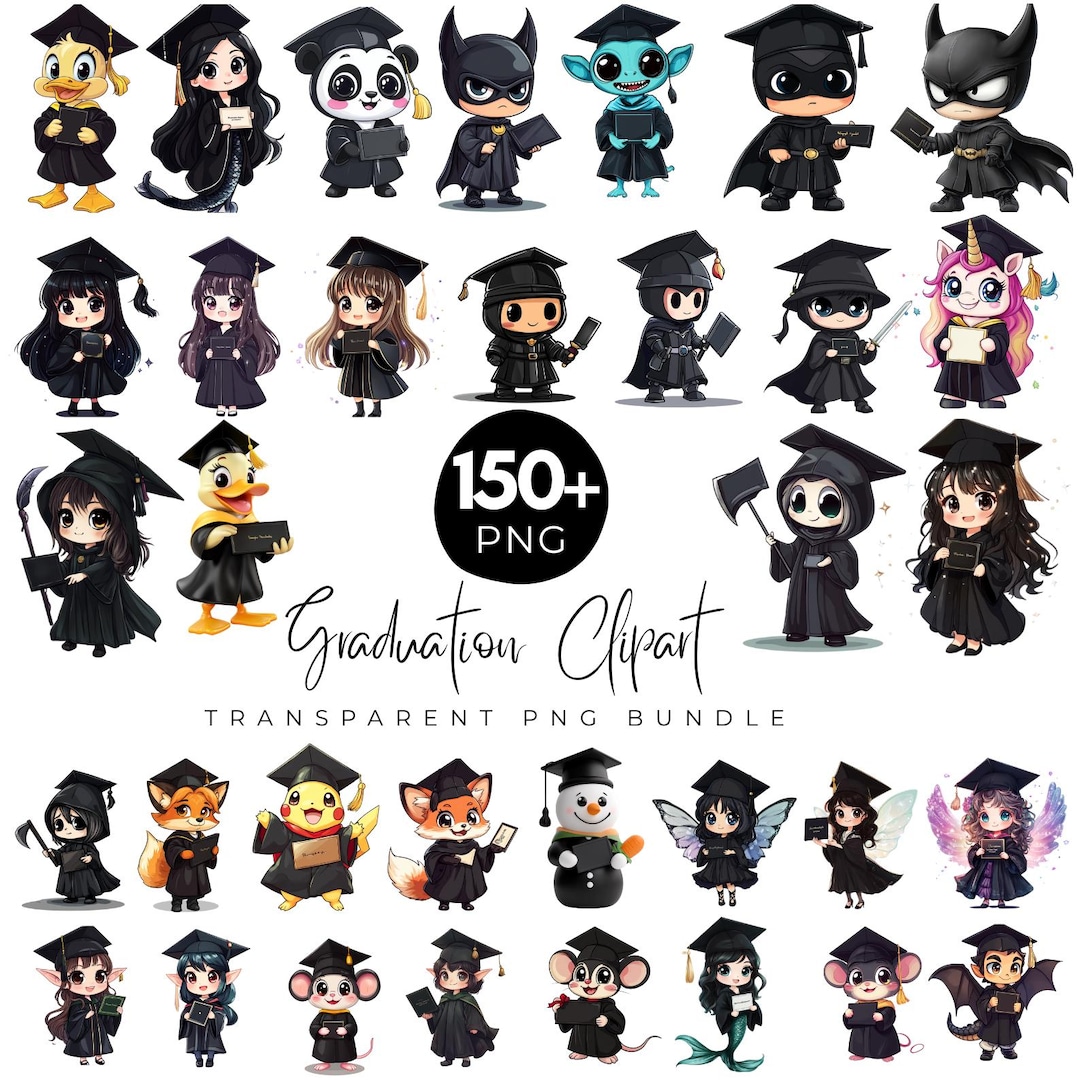 150+ Graduation Clipart Bundle, Cute Cartoon Graduate Characters, Funny ...