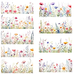 Wildflower Field Border Clipart Png, Watercolor Pastel Wildflowers ...