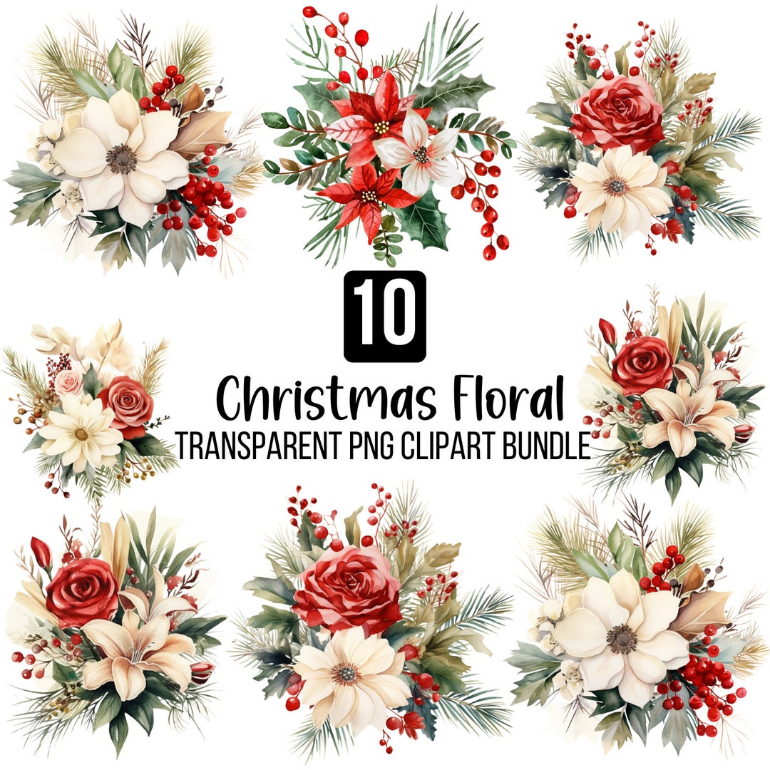 Christmas Flowers Clipart Png, Watercolor Christmas Flowers, Red ...