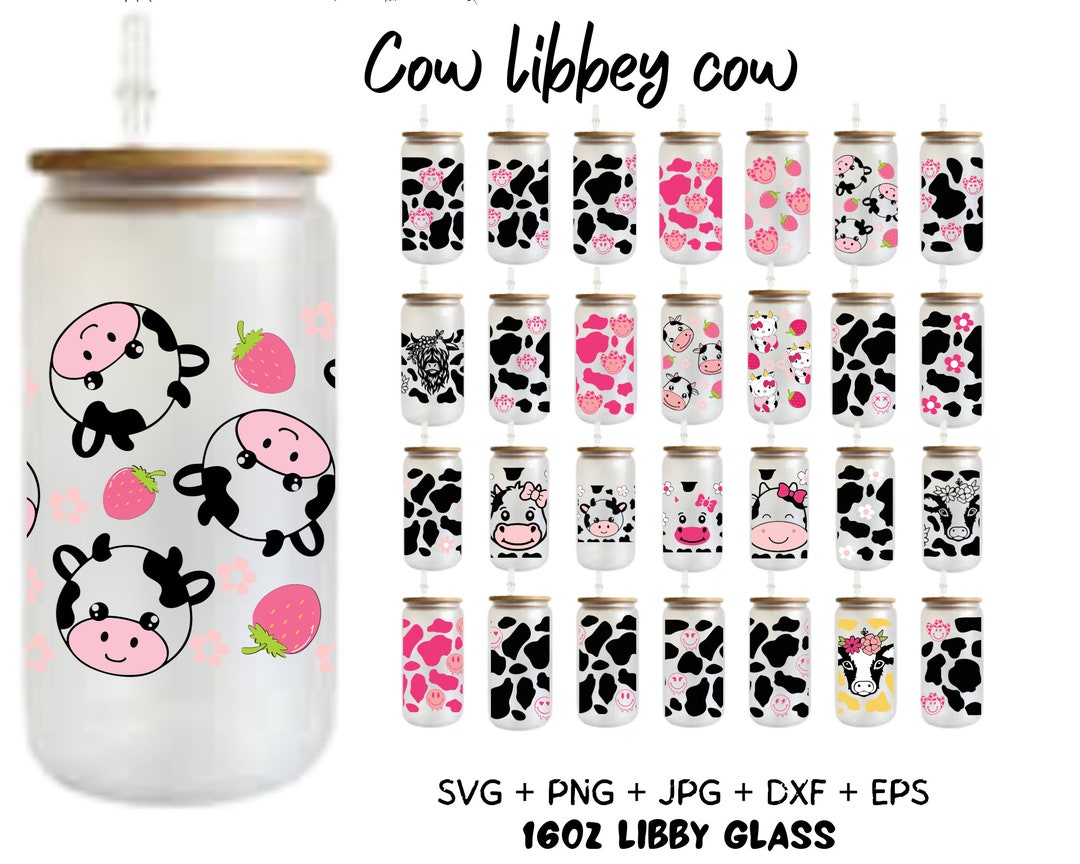 Cow Libbey Glass Svg Bundle, Baby Cow Glass Wrap Svg, 16oz Cow Head ...