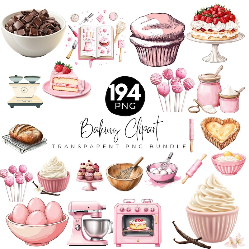 Watercolor Bakery Clipart - Etsy
