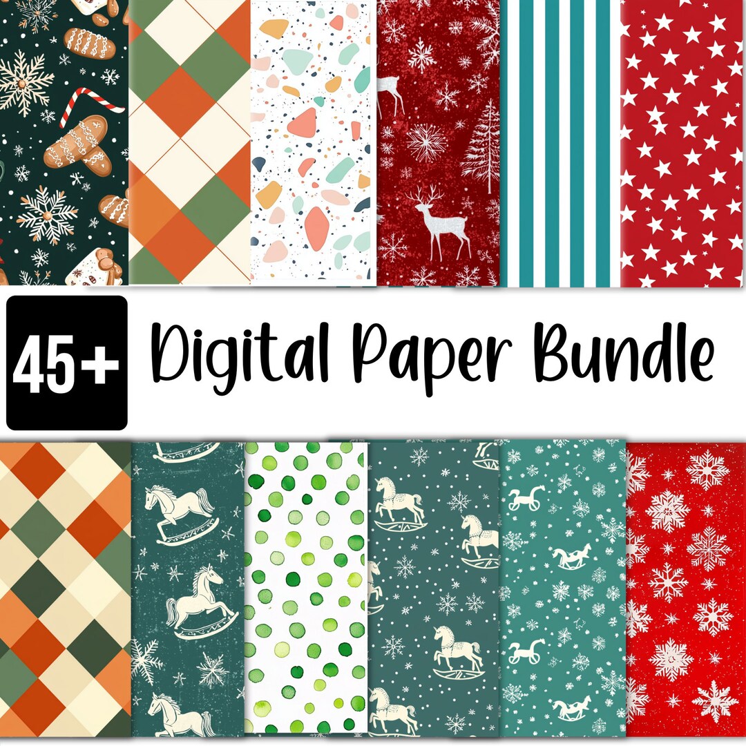 45+ Christmas Digital Paper Bundle, Holiday Scrapbook Papers, Christmas ...