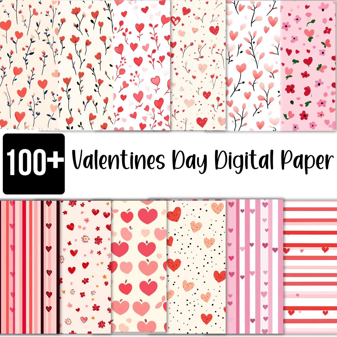 100+ Valentines Themed Digital Papers, Valentine Seamless Digital Paper ...