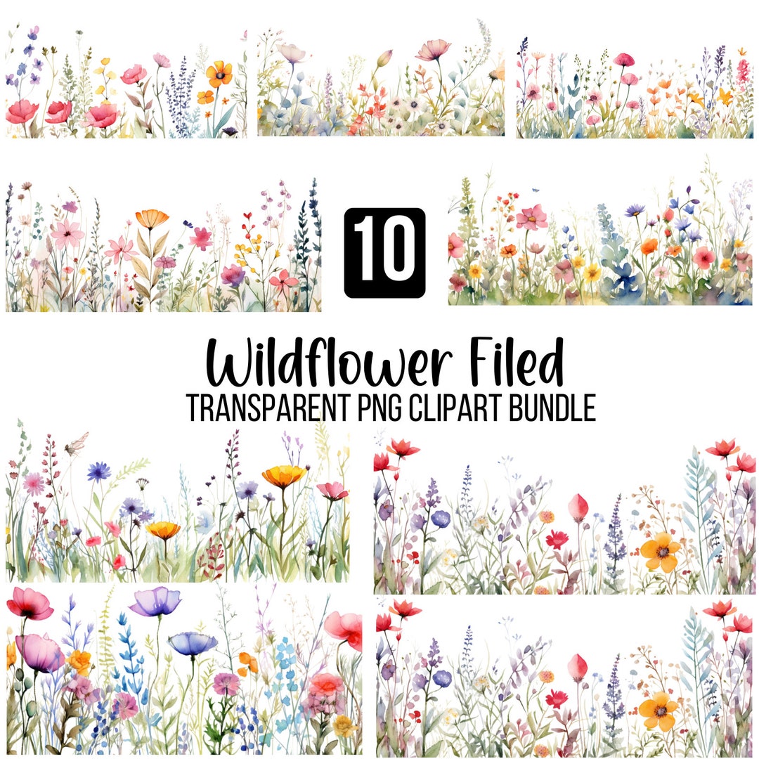Wildflower Field Border Clipart Png, Watercolor Pastel Wildflowers ...