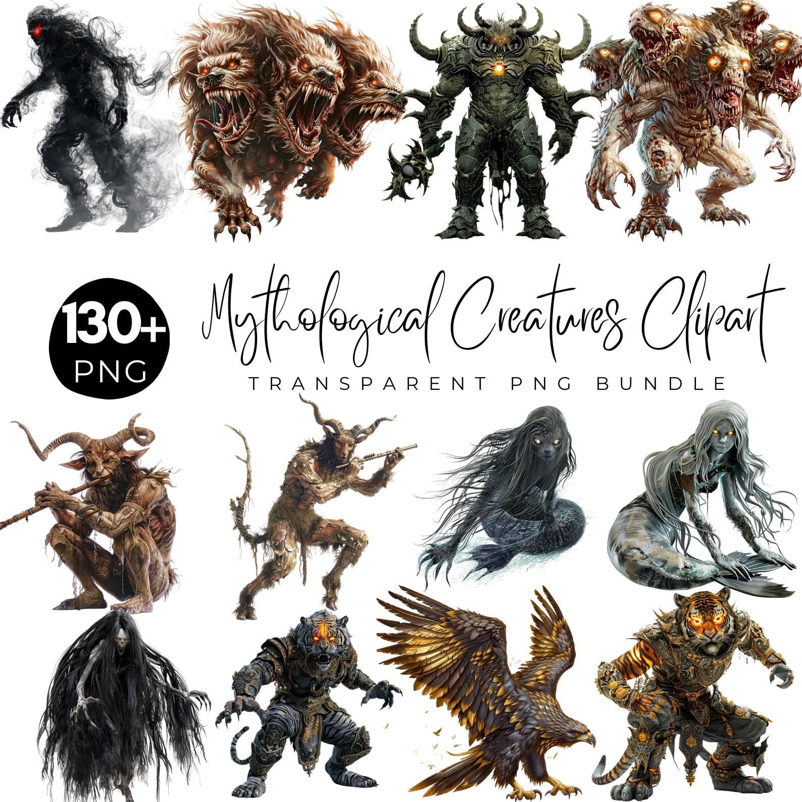 Mythological Creature Clipart Bundle, Fantasy PNG, Wall Art Prints ...