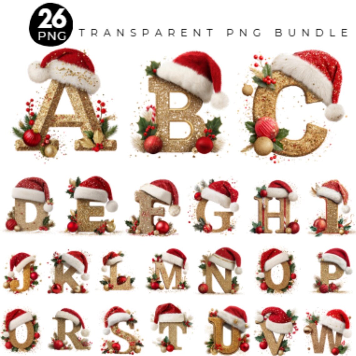 Christmas Alphabet PNG Mega Bundle, Festive Christmas Letters Clipart ...