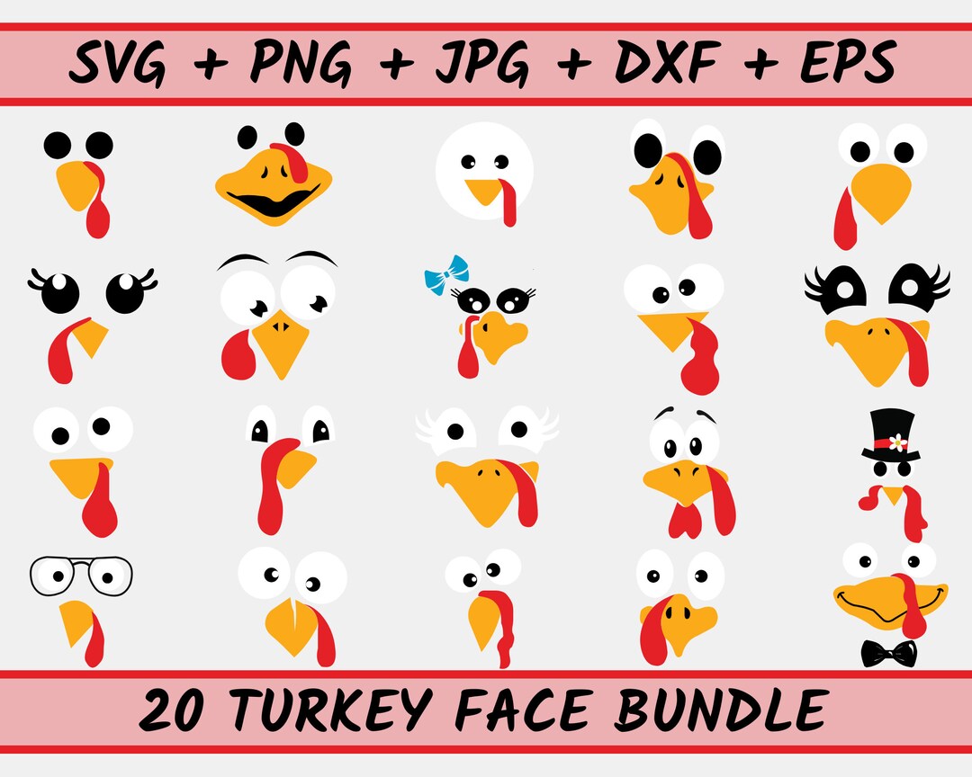 Thanksgiving Turkey Svg Bundle Turkey Face Svg Cute Turkey - Etsy