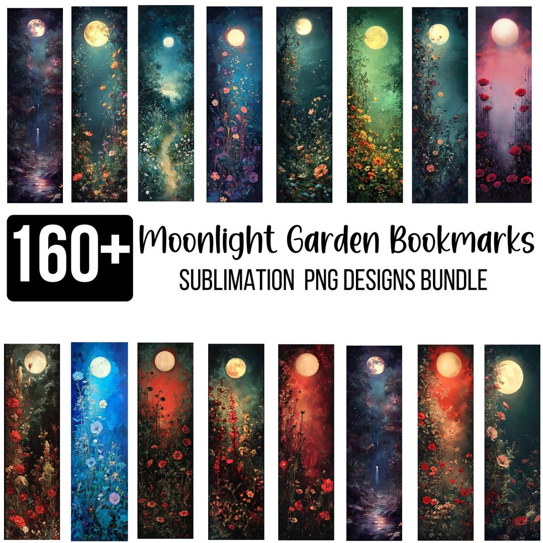 160+ Moonlight Garden Bookmarks PNG Bundle, Celestial Floral Bookmark ...