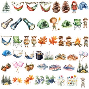 80 Camping Animals PNG Clipart Bundle, Watercolor & Cartoon Forest Bear ...