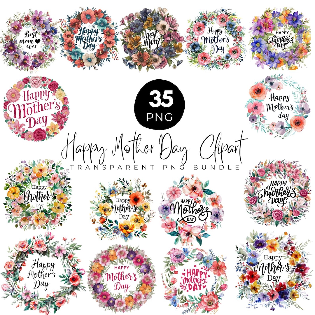 Mothers Day Wreath Design Png Bundle, Happy Mothers Day, Floral ...