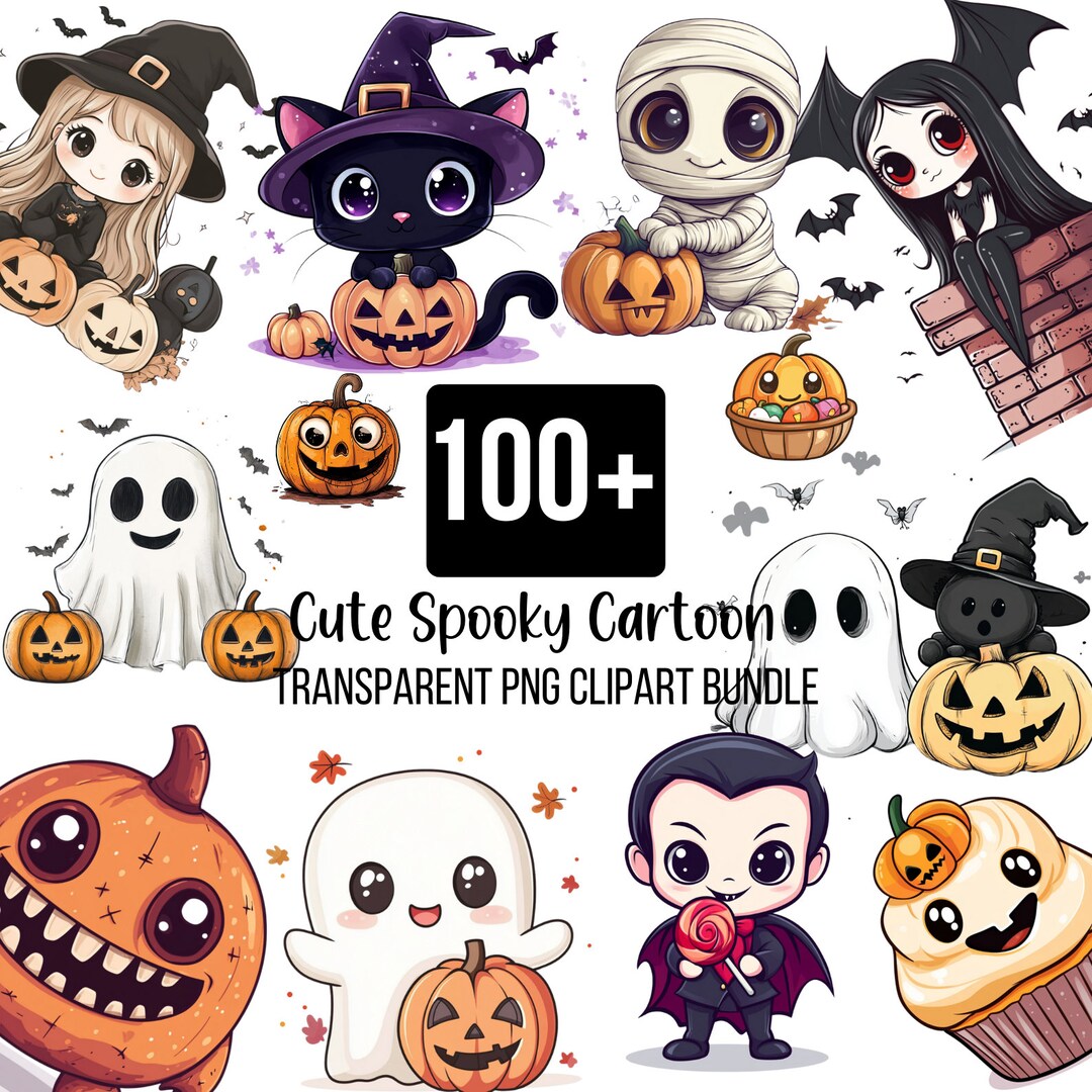 100 Spooky Halloween Cartoon Clipart Bundle, Cute Spooky Cartoon Png ...