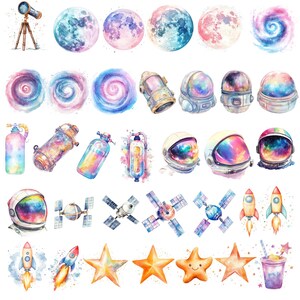 135 Watercolor Space Clipart Bundle, Astronaut Clipart, Planets Rockets ...