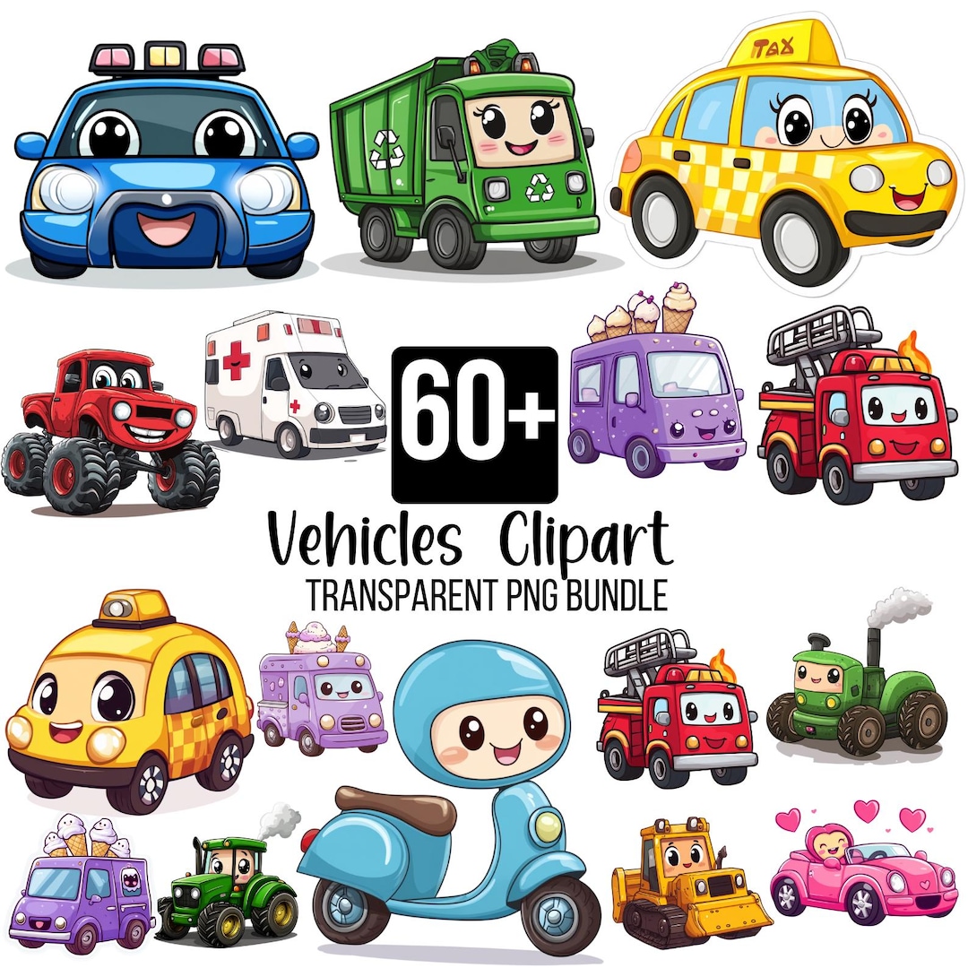 60+ Vehicle PNG Clipart Bundle, Transportation Clipart, Baby Toy ...