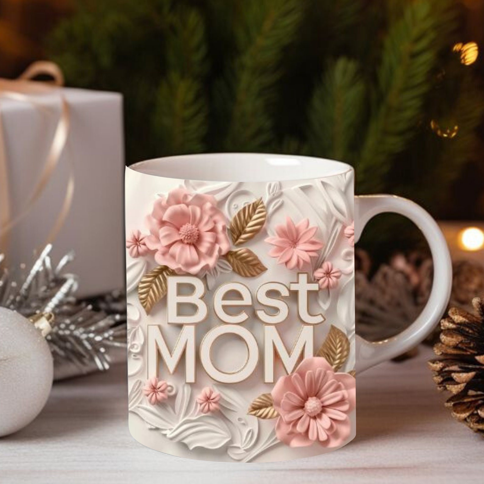 3D Embossed Effect Mother and Child Mug Wrap, Mother's Day Mug ...