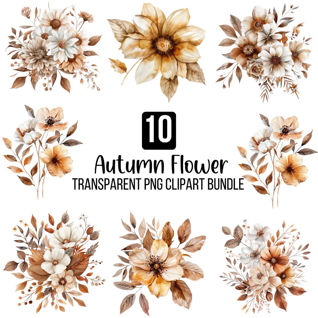 Autumn Flowers Clipart, Terracotta Bohemian Clipart, Floral Watercolor ...