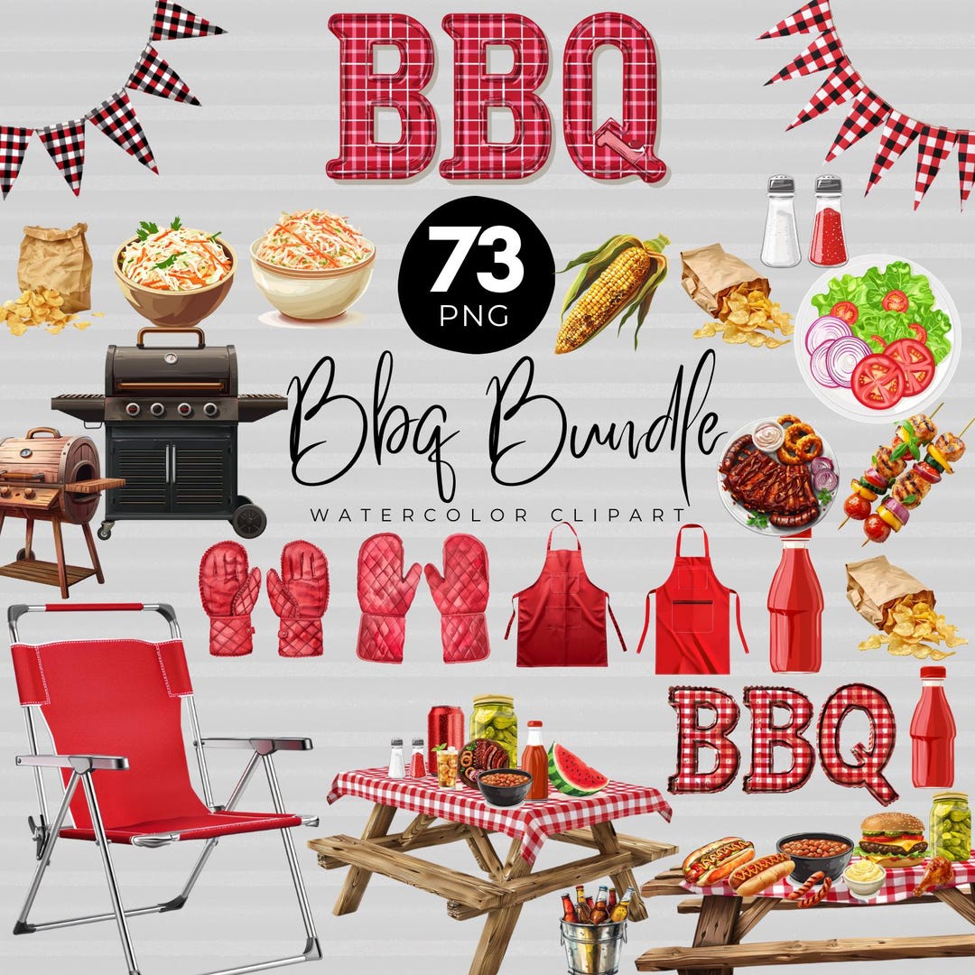 73 Watercolor BBQ Clipart Bundle, Cookout Clipart Png, Grill Party PNG ...