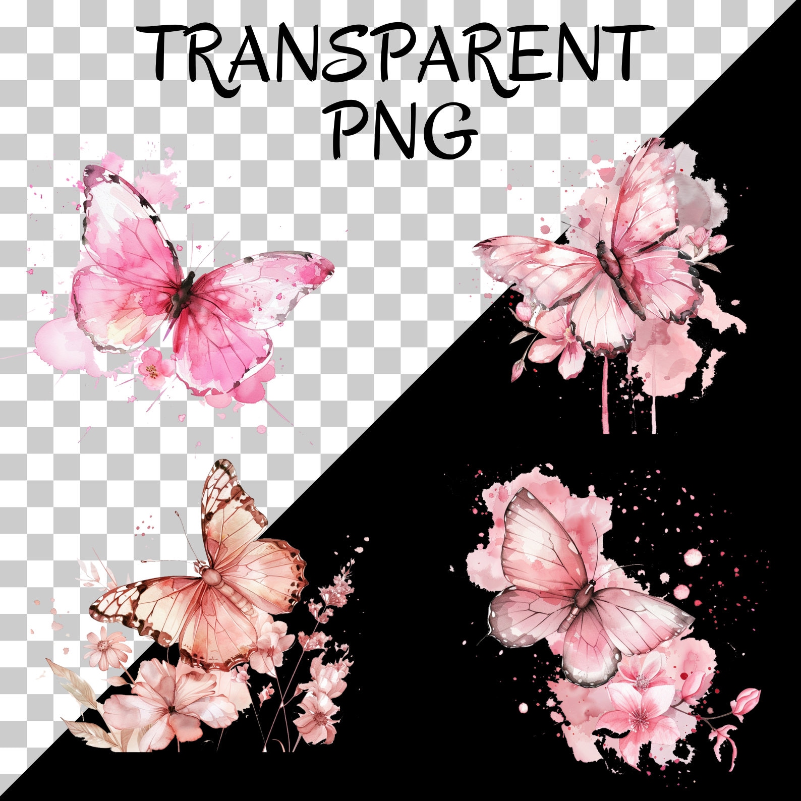 Watercolor Pink Butterfly Clipart Png Bundle, Watercolor Butterflies ...