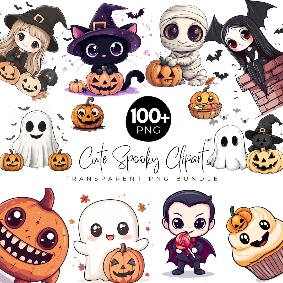 100 Spooky Halloween Cartoon Clipart Bundle, Cute Spooky Cartoon Png ...