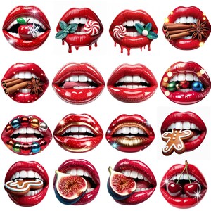 Red Christmas Lips Clipart, Glossy Dripping Lips PNG, Festive ...