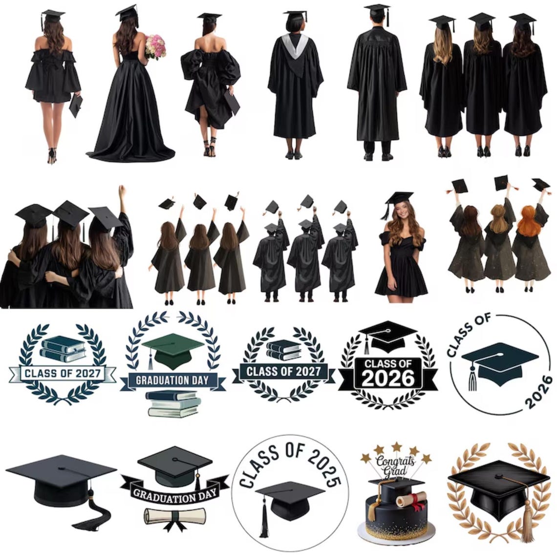 Graduation 2026 PNG Clipart Mega Bundle, Watercolor Class of 2026 ...