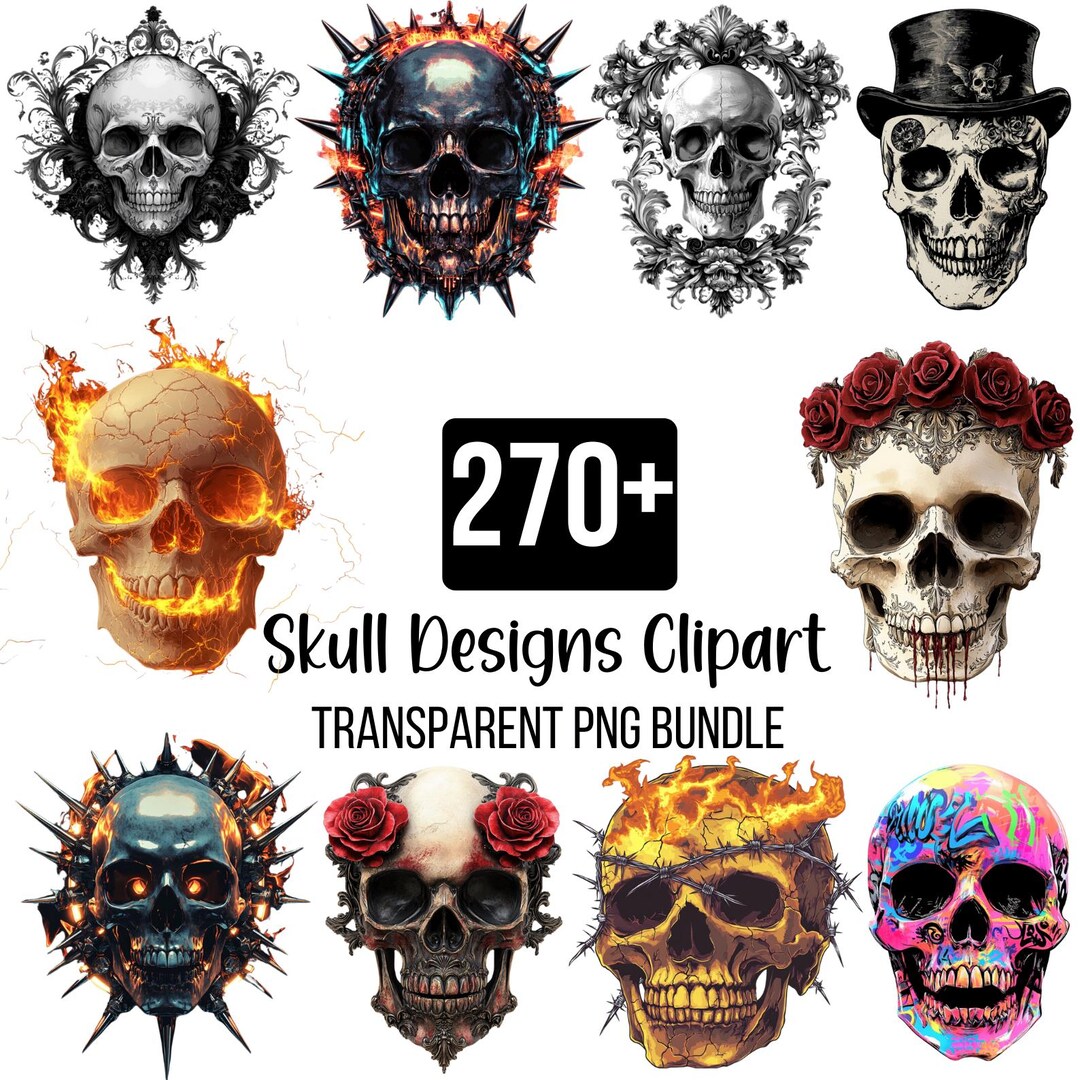 270+ Skull Designs PNG Bundle, Skull Designs With Roses,flaming Skull ...