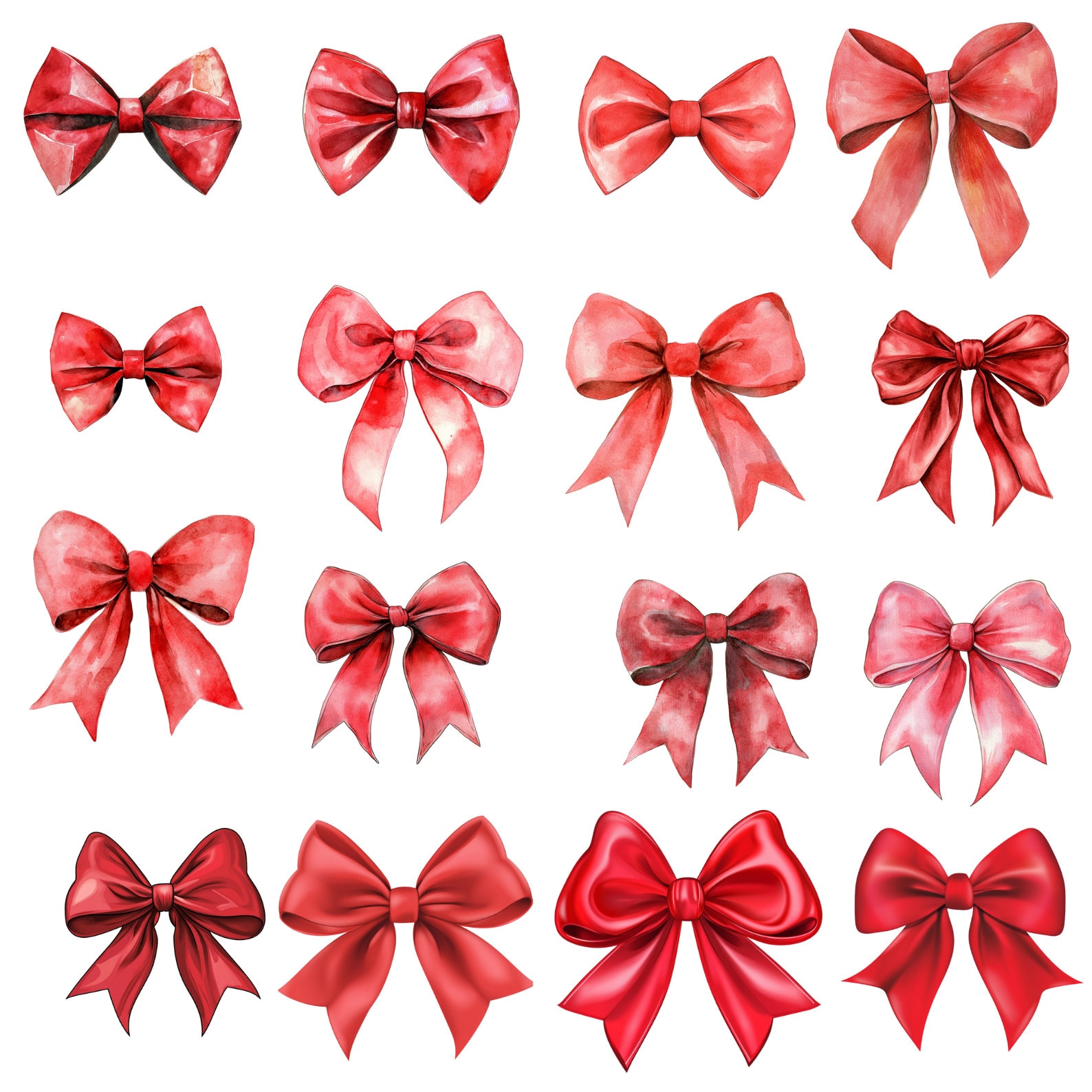Paquete de 26 lazos rojos de acuarela (imágenes PNG), lazos de encaje ...