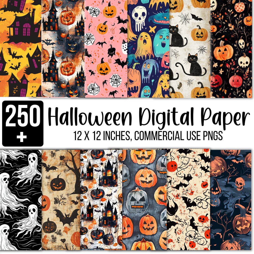 250+ Halloween Digital Paper Bundle, Vintage Halloween Png, Classic ...