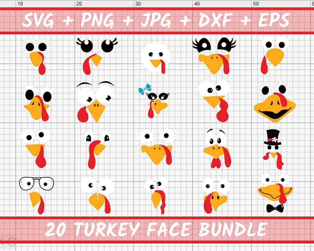 Thanksgiving Turkey Svg Bundle Turkey Face Svg Cute Turkey - Etsy