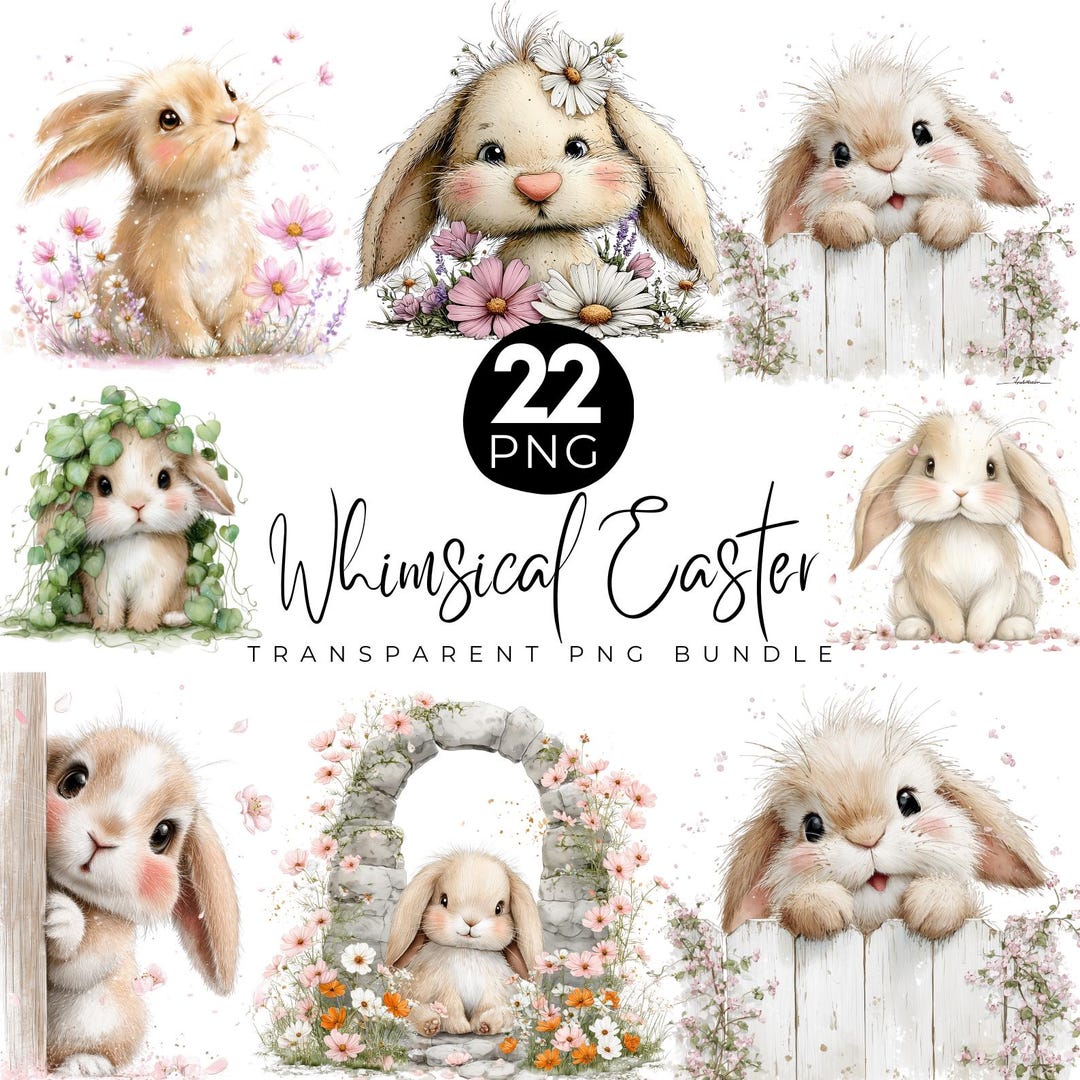 22 Whimsical Bunny Easter Clipart, Rabbit Png Clipart, Peeking Easter ...