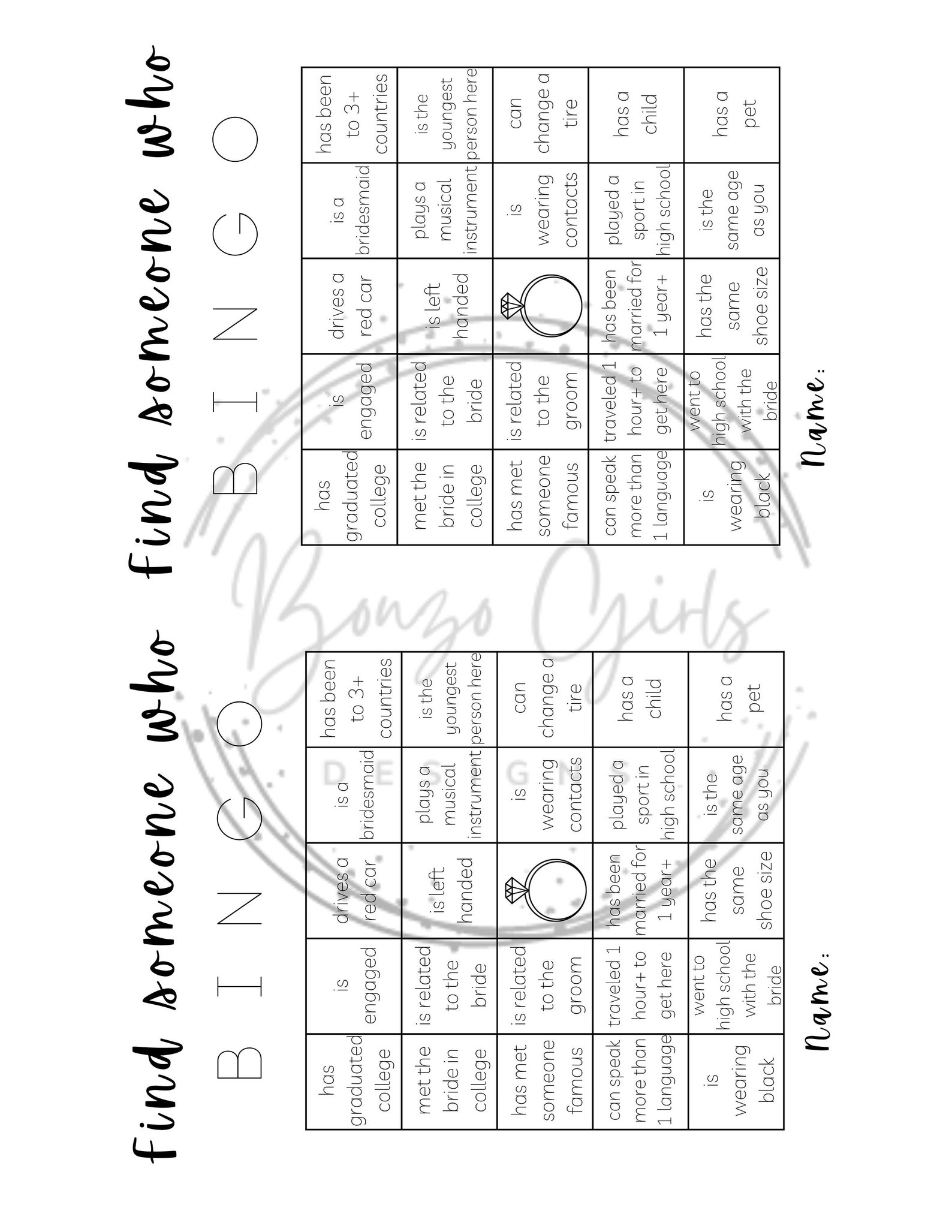 Find Someone Who (find the Guest) Bridal Shower/bachelorette Party ...