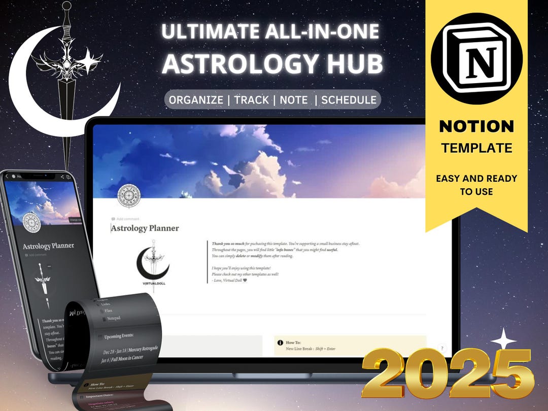 2025 All in One Astrology Digital Planner for Notion, Astrology Notion Digital Planner 2025 ...