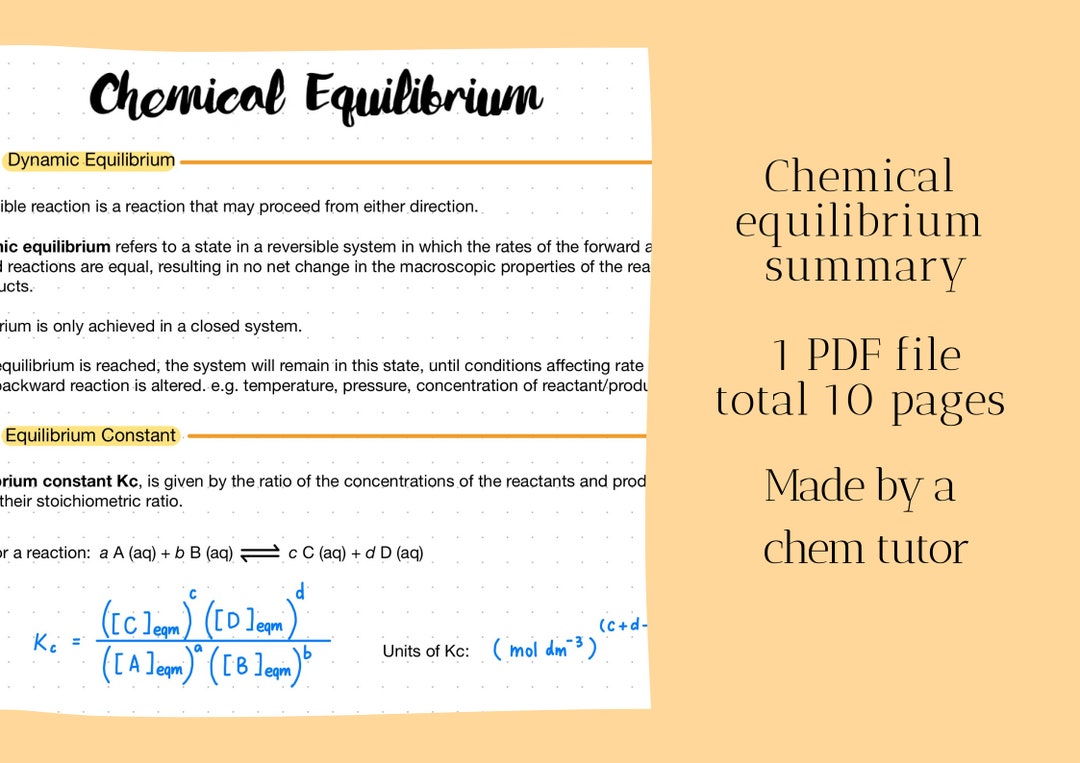 Chemical Equilibrium - A Level Chemistry Notes - Etsy