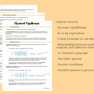 Chemical Equilibrium - A Level Chemistry Notes - Etsy