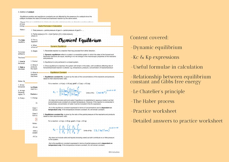 Chemical Equilibrium - A Level Chemistry Notes - Etsy