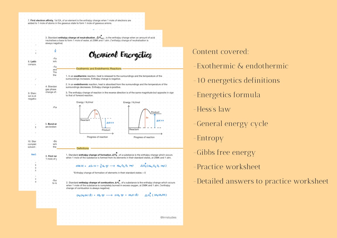 Chemical Energetics - A Level Chemistry Notes - Etsy
