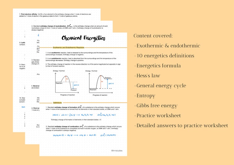 Chemical Energetics - A Level Chemistry Notes - Etsy