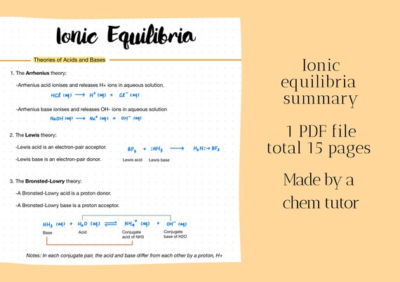 Ionic Equilibria A Level Chemistry Notes - Etsy