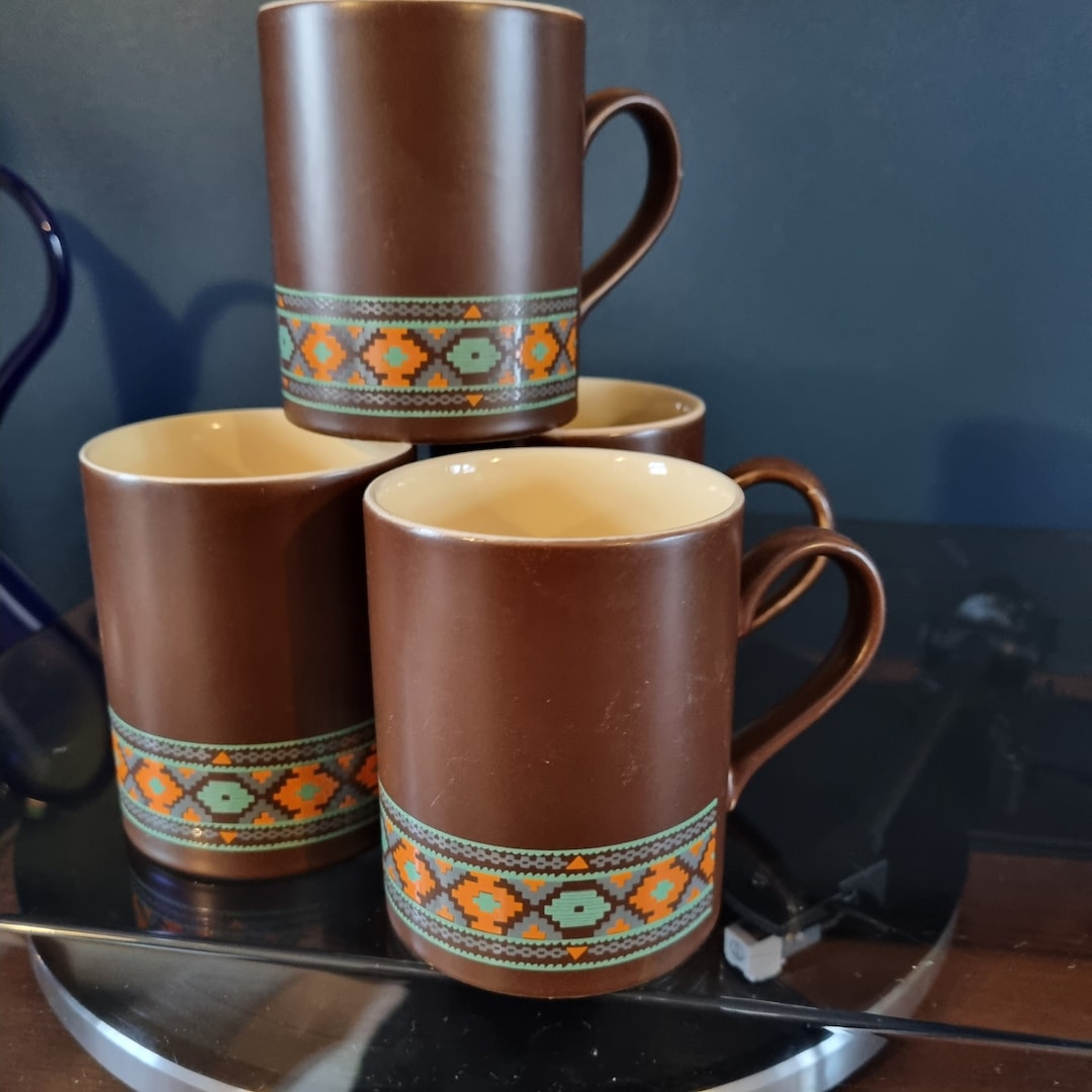 Kiln Craft Pottery/ Mug Set / Aztec Pattern / Kiln Craft Mugs / Kitchen ...