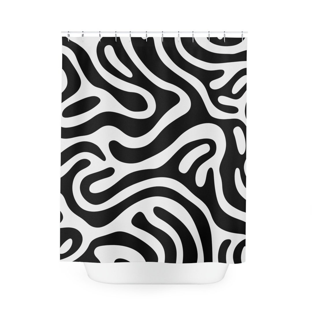 Modern Black and White Wave Pattern Shower Curtain Stylish Abstract ...
