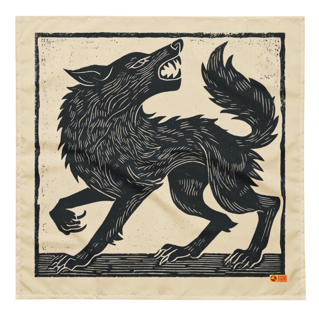 Woodcut Wolf Bandana – Medieval Gothic Art, Recycled Fabric - Etsy